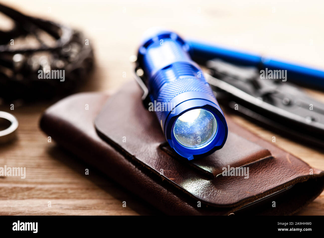 blue anodised aluminium pocket LED flashlight for Everyday Carry (EDC ...