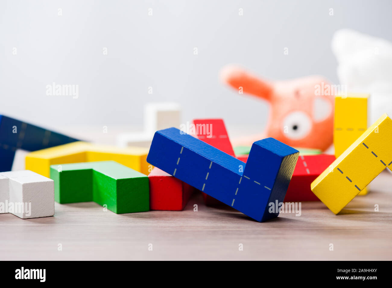 colorful wooden puzzle blocks toy, wooden construction blocks with ...