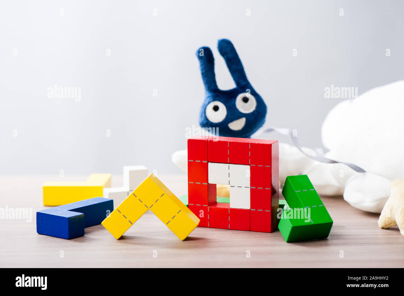 colorful wooden puzzle blocks toy, wooden construction blocks with ...