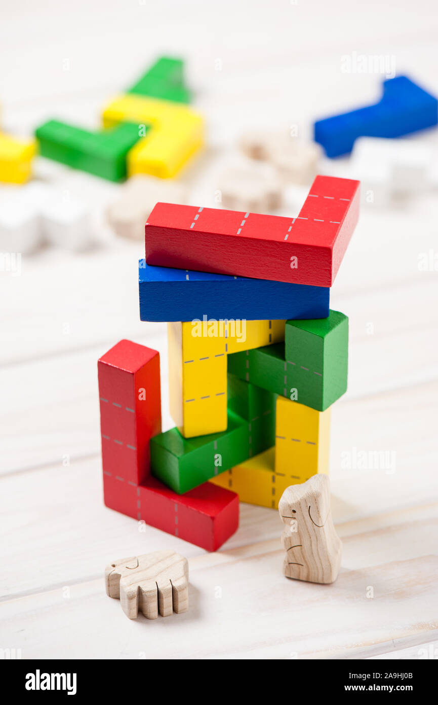 colorful wooden puzzle blocks toy and wooden animals, wooden ...