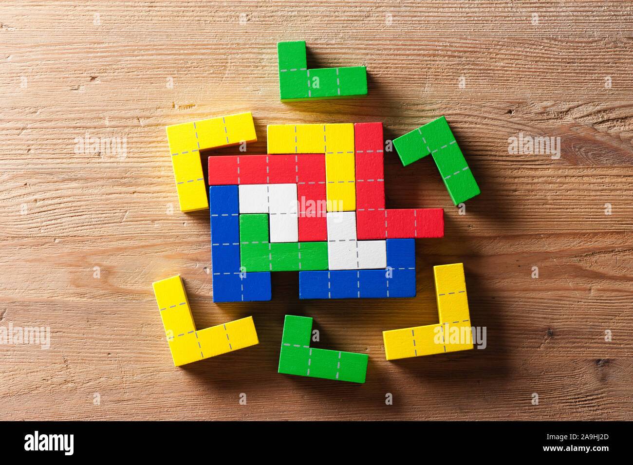 colorful wooden puzzle blocks toy, wooden construction blocks with ...