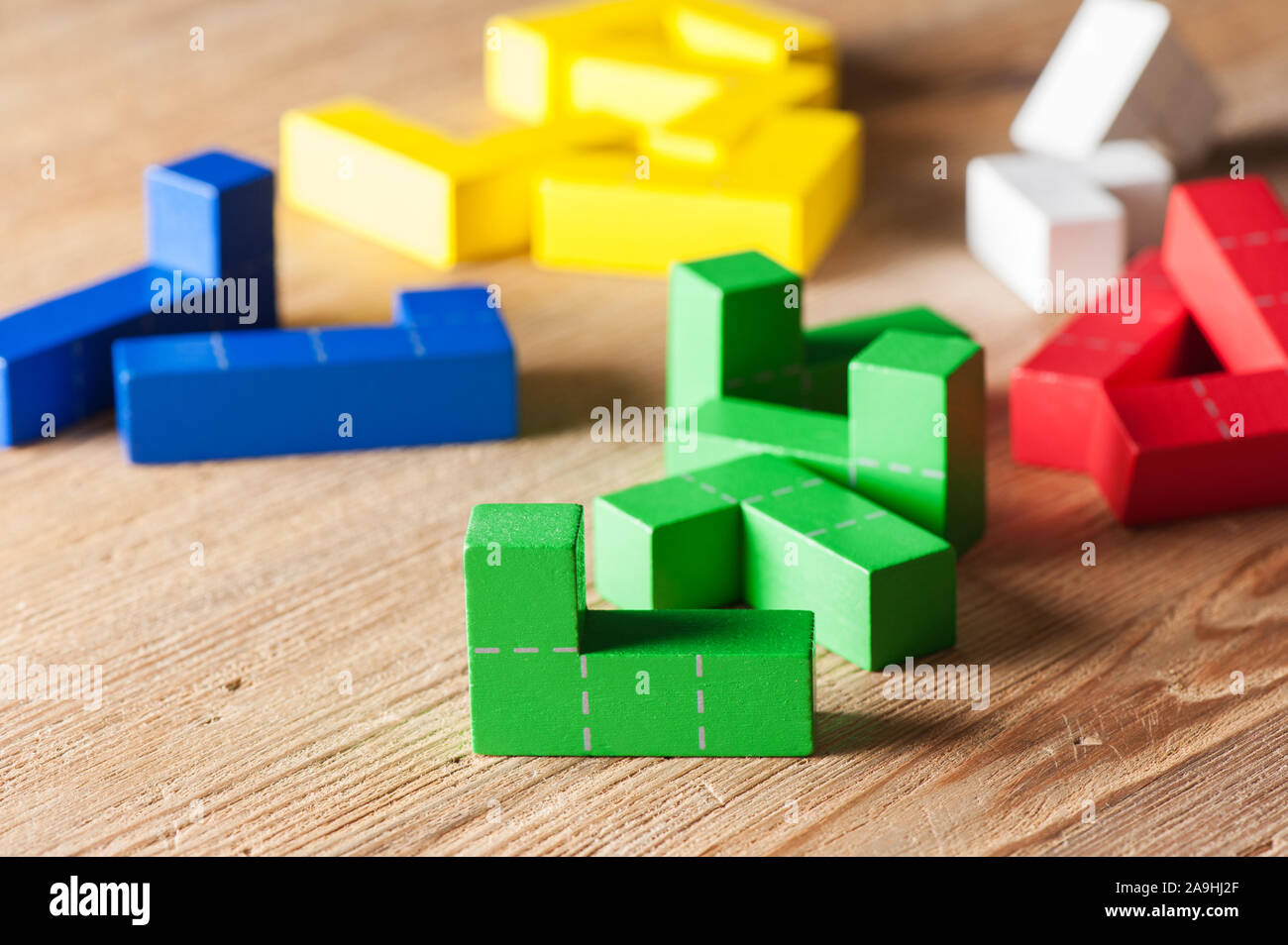 colorful wooden puzzle blocks toy, wooden construction blocks with ...