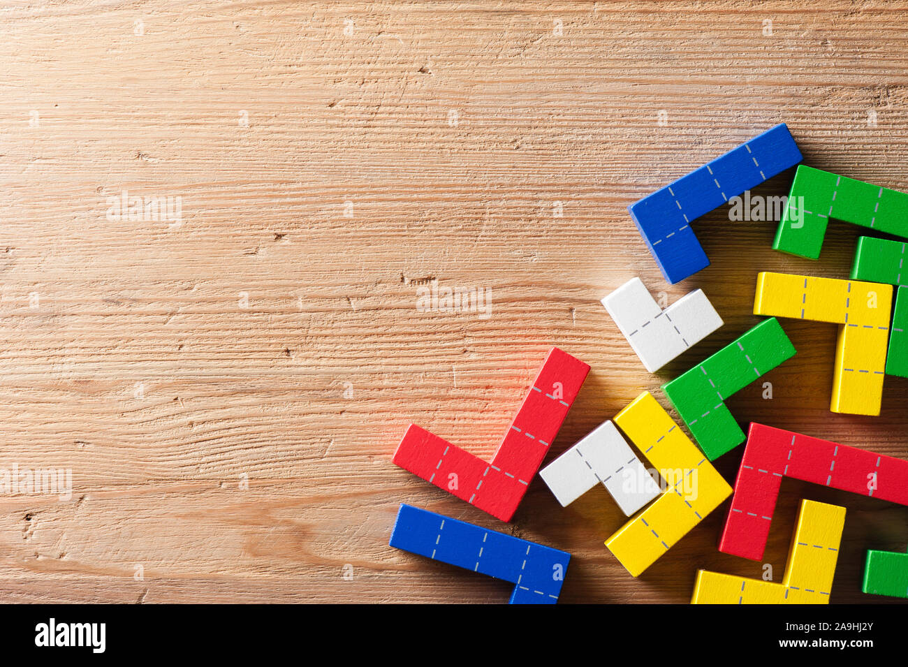 colorful wooden puzzle blocks toy, wooden construction blocks with ...