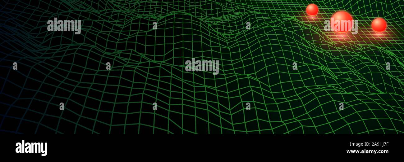 Landscape with wireframe grid of 80s styled retro computer game Stock ...