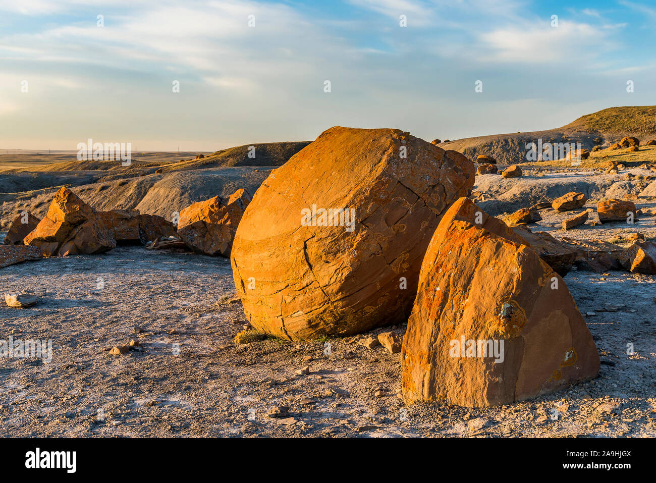 Large sandstone concretions, Red Rock Coulee Natural Area, Alberta ...