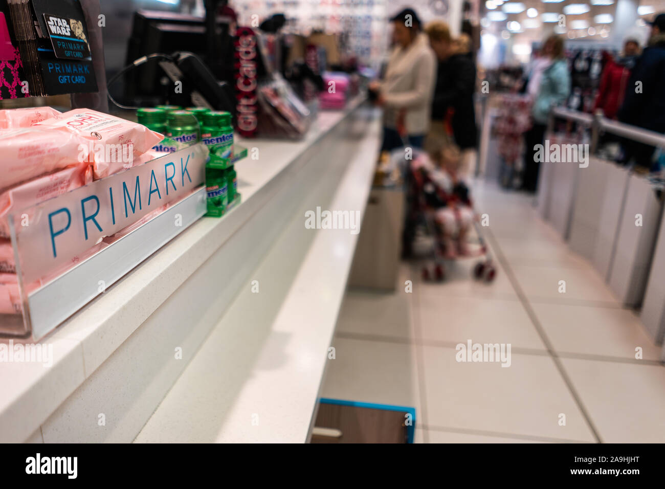 Shoppers queuing at the tills in Primark store in the Intu Potteries ...