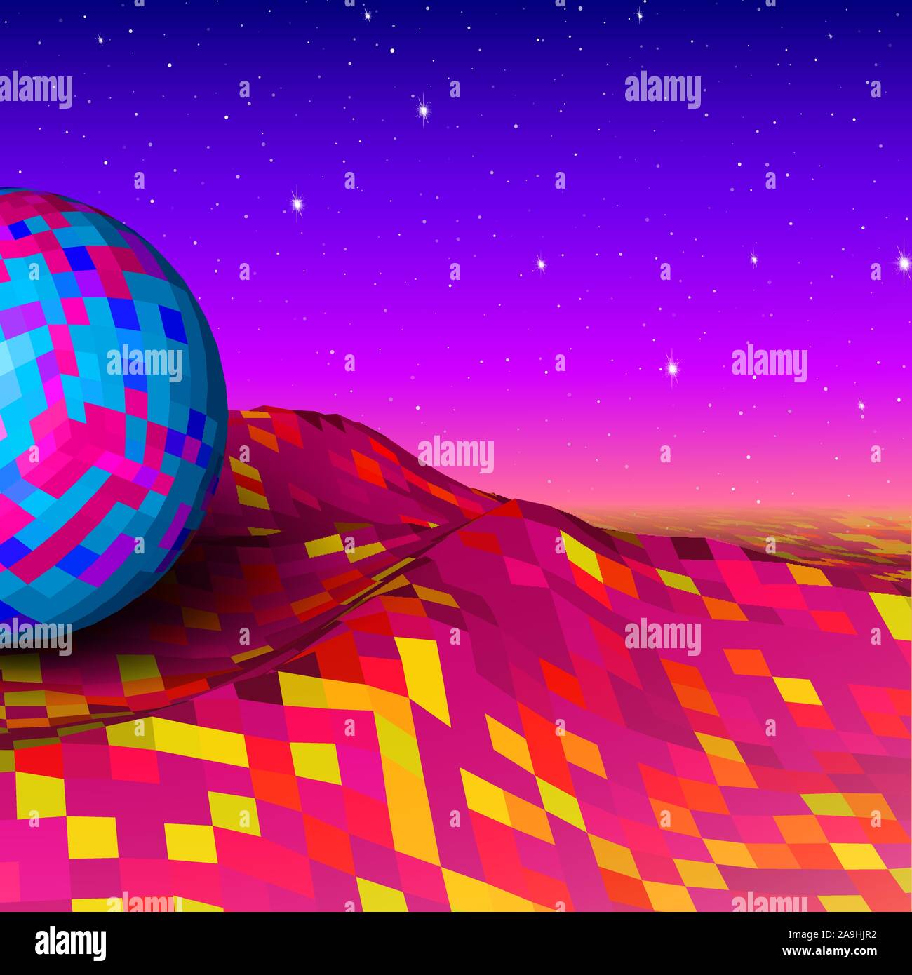 Abstract landscape with neon mountains and ball Stock Vector Image ...