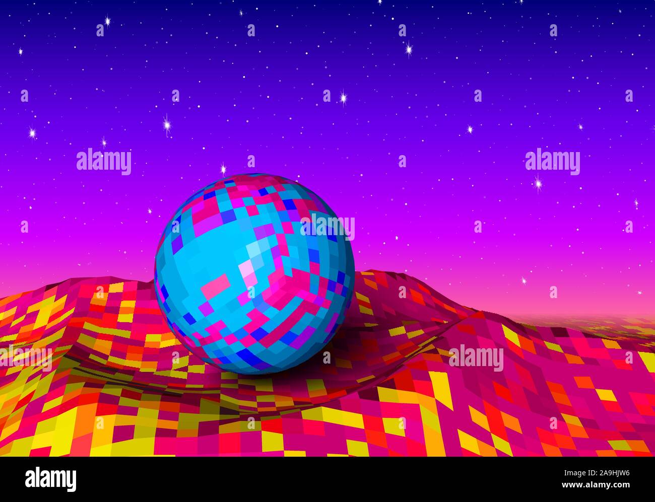 Abstract landscape with neon mountains and ball Stock Vector Image ...