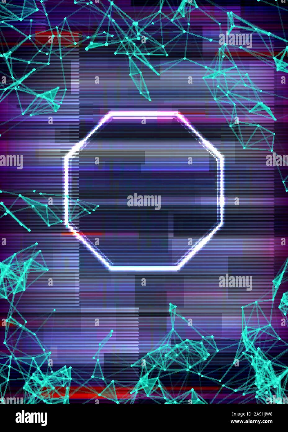Glitch cyberpunk frame with technology error and neon shape Stock ...