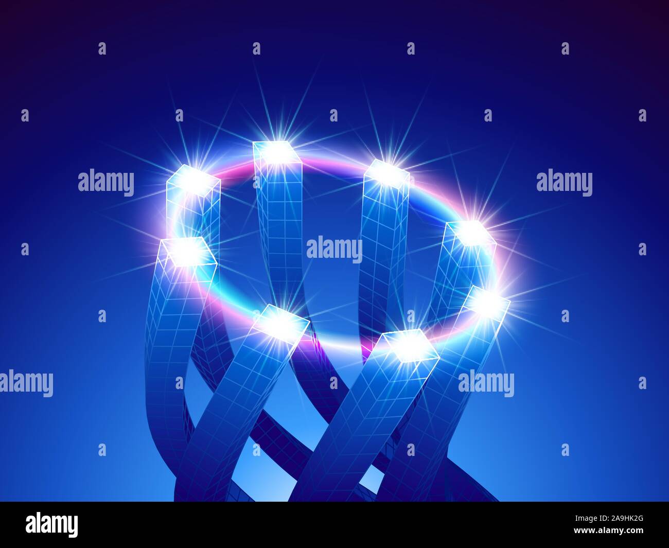 Abstract technology concept with connected architectural columns and ...