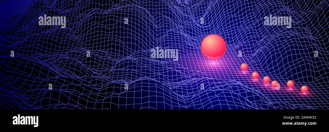 Landscape with wireframe grid of 80s styled retro computer game Stock ...