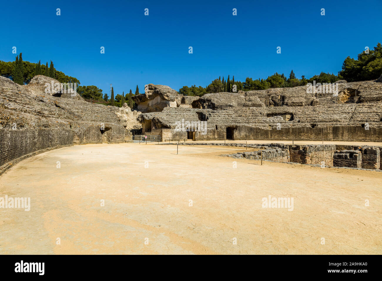 The Amphitheatre or coliseum at the Roman settlements of Italica in ...