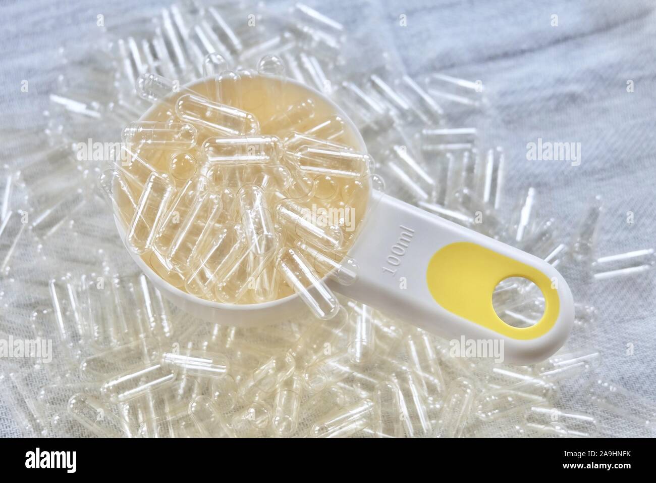Medical Concept, Close Up Empty Gelatin Capsuleson in A Measuring Spoon ...