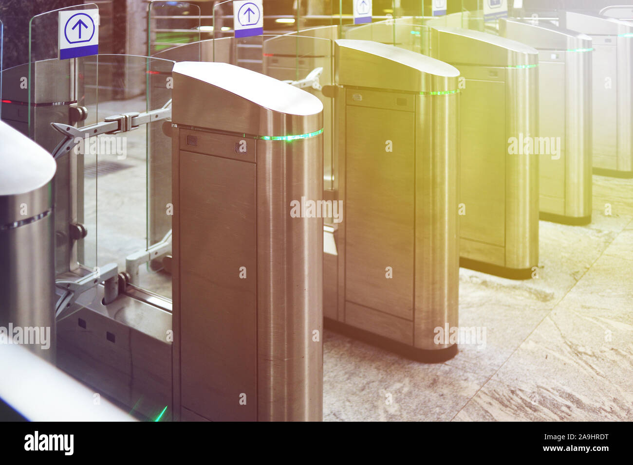 Turnstiles in the subway. Access system of public transport in the city ...