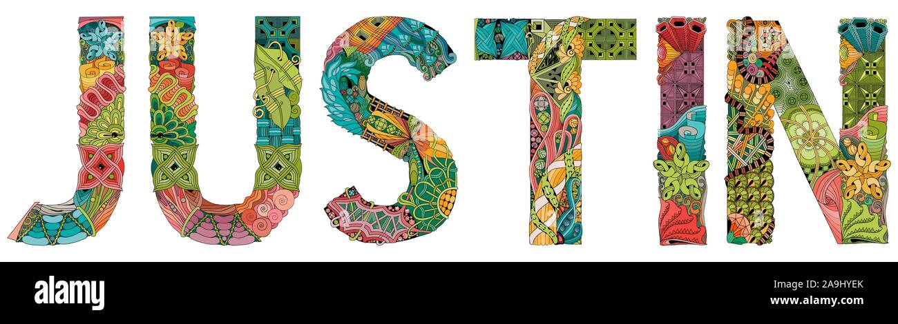 Male name JUSTIN. Vector decorative zentangle object Stock Vector Image ...