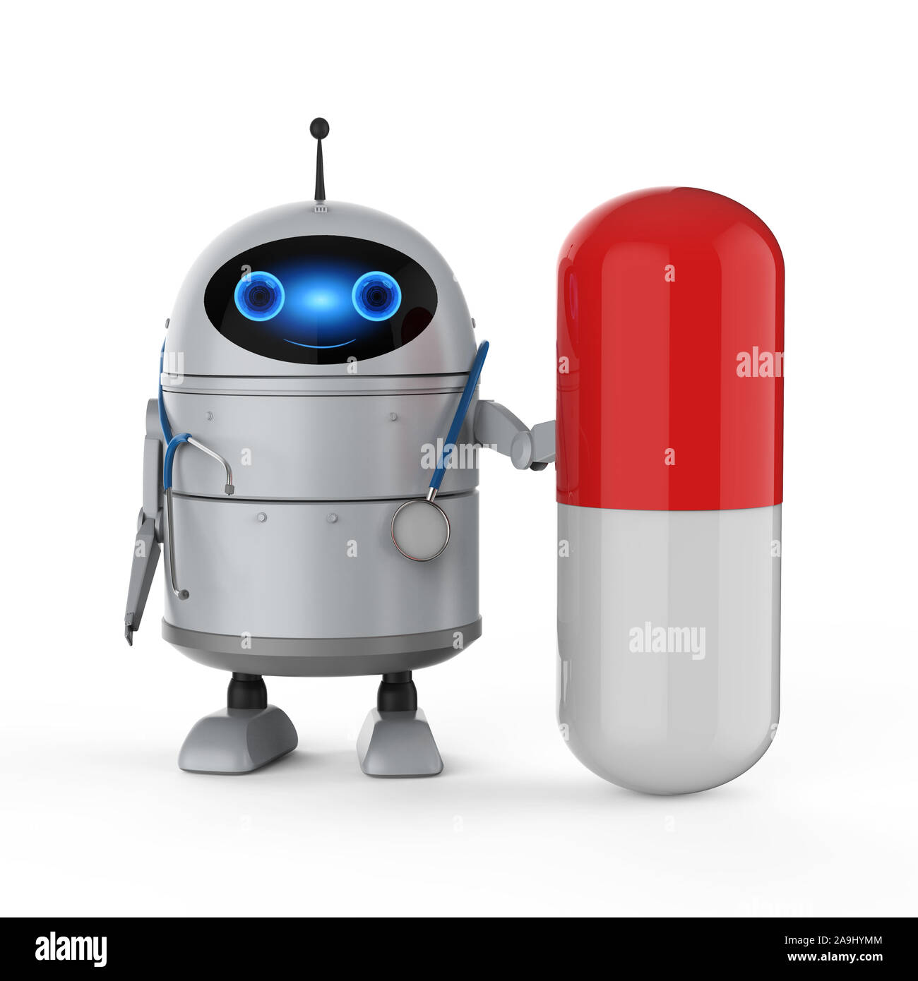 Medical technology concept with 3d rendering android robot hand holding ...