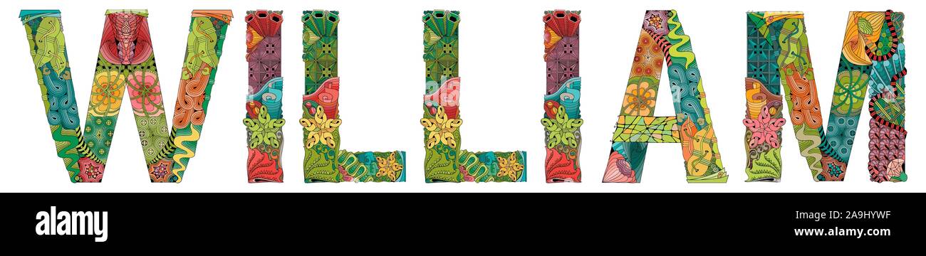 Male name William. Vector decorative zentangle object Stock Vector ...