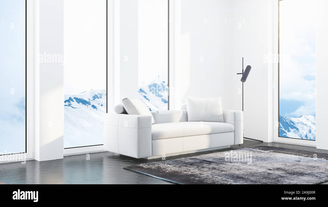 Modern design living room interior with beautiful view . 3D rendering ...