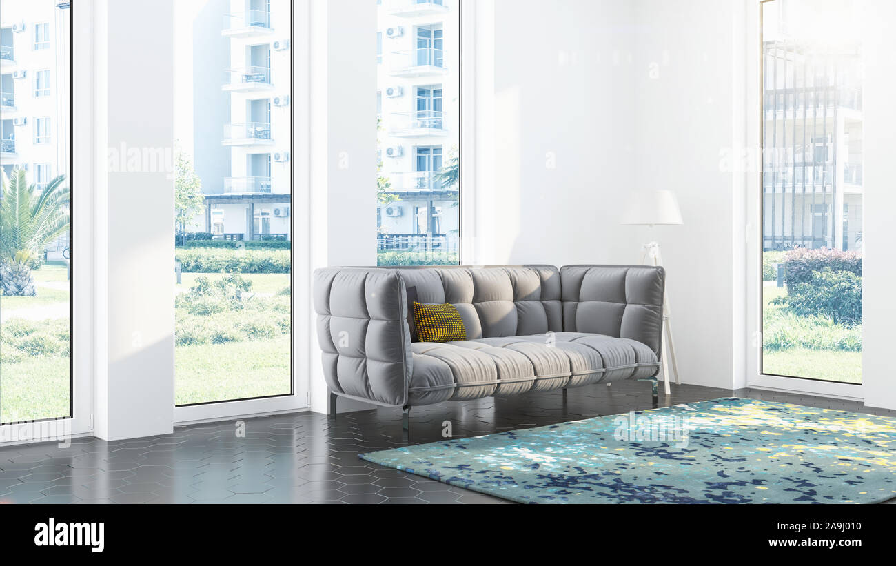 Modern design living room interior with beautiful view . 3D rendering ...