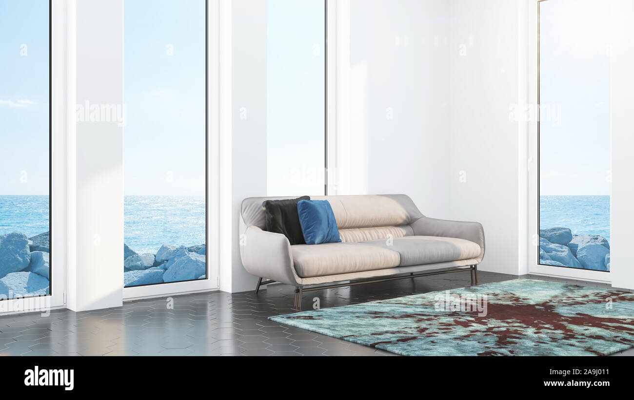 Modern design living room interior with beautiful view . 3D rendering ...