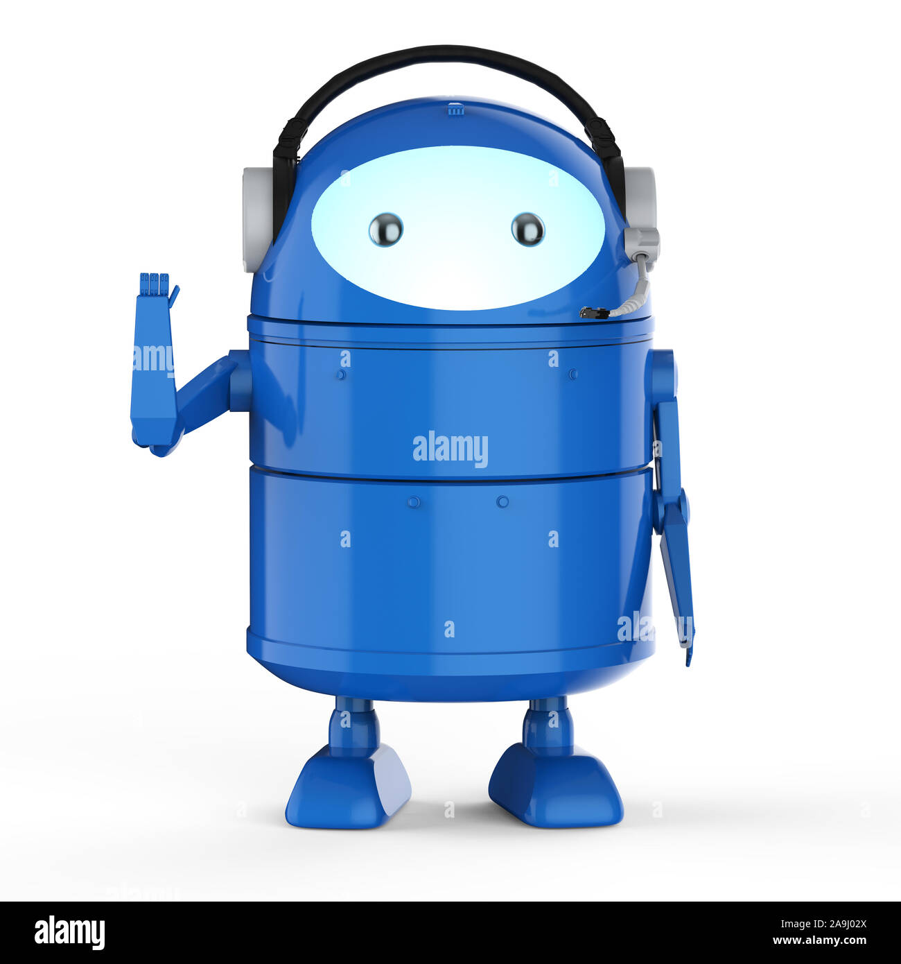 Chat bot concept with 3d rendering android robot with headset hand up ...