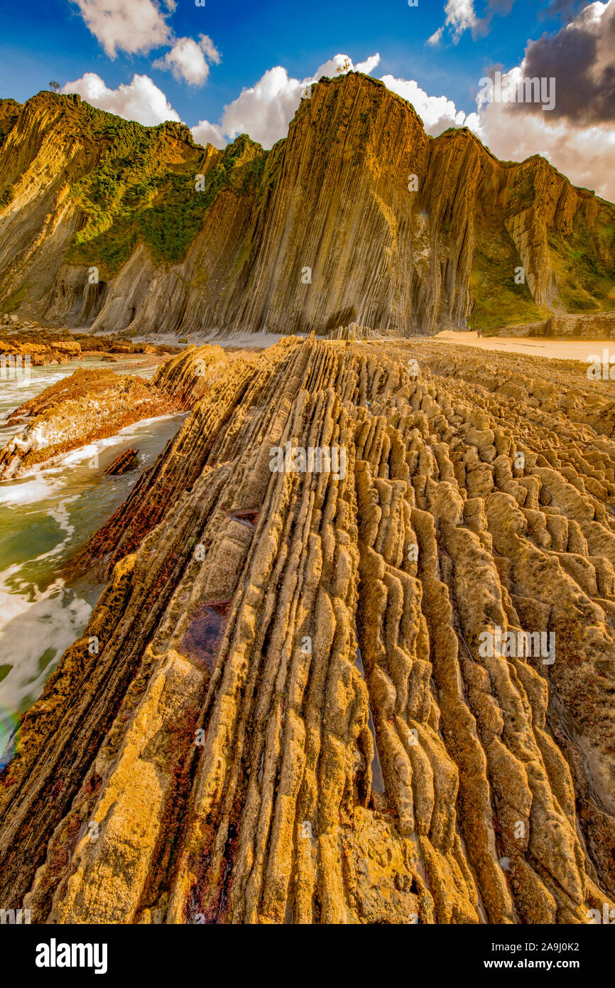 Flysch formations, Zumaia Beach, Spain, Basque Region North Coast ...