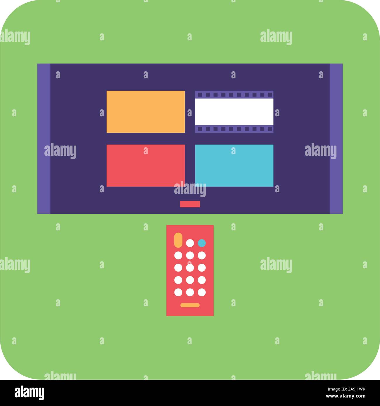 tv screen and and remote control in white background vector ...