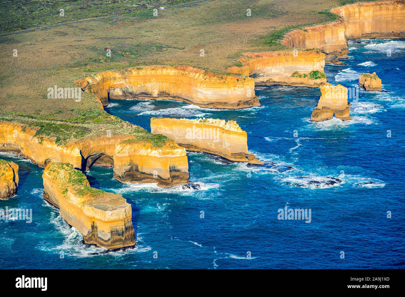 An aerial view of the Razorback, a rock stack within Port Campbell ...