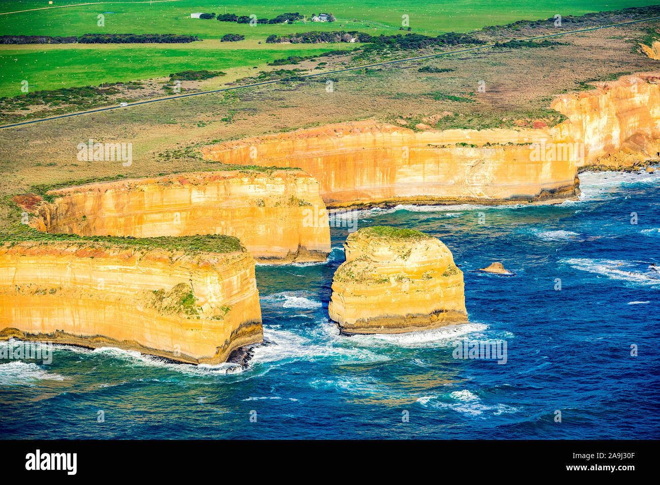 An aerial view of one of the rock stacks of the Twelve Apostles within ...