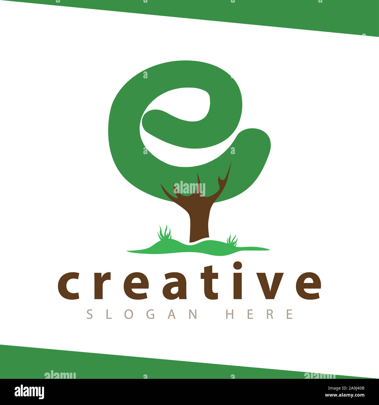 e Letter tree green logo vector template Stock Photo - Alamy