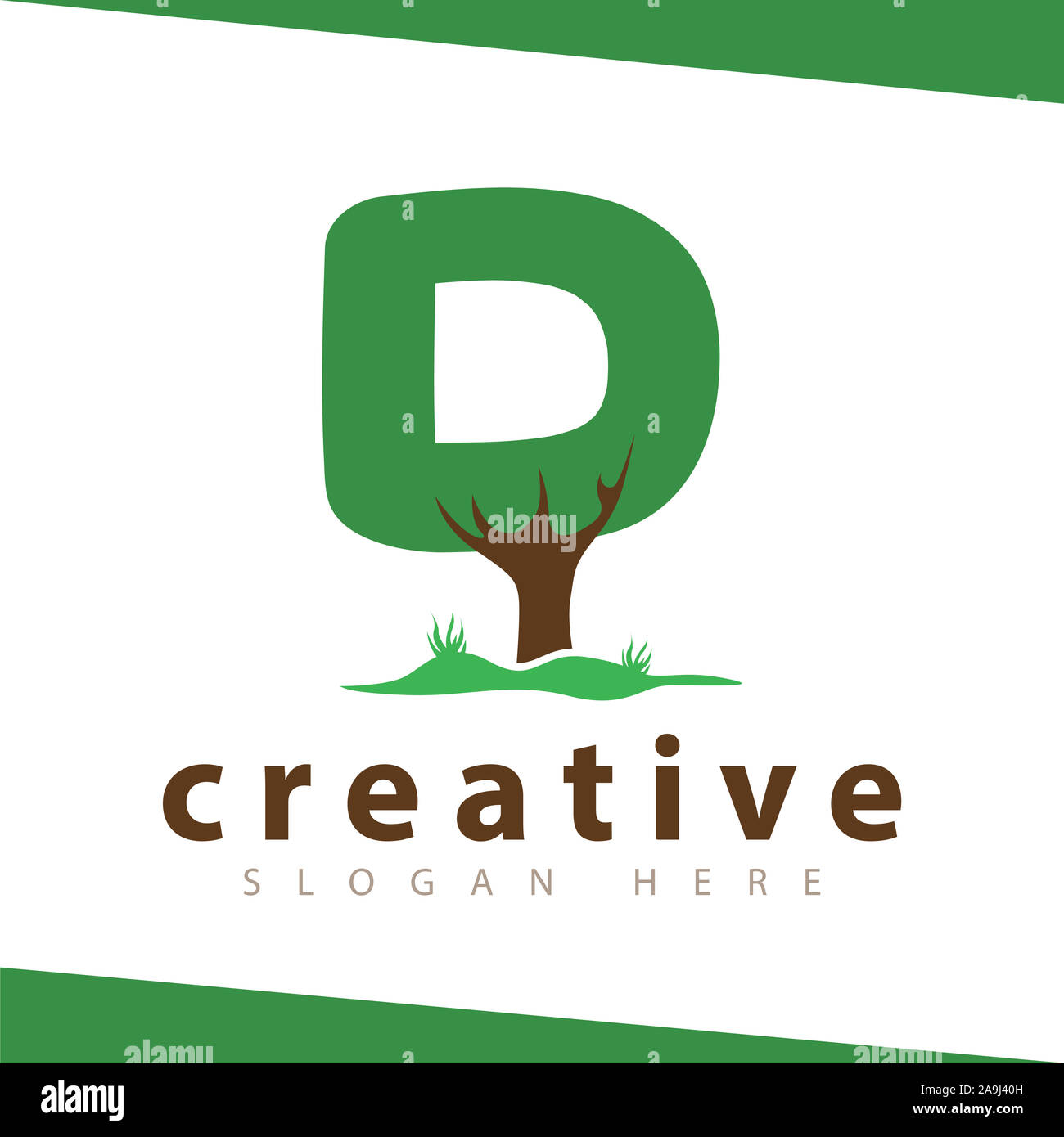 D Letter tree green logo vector template Stock Photo - Alamy