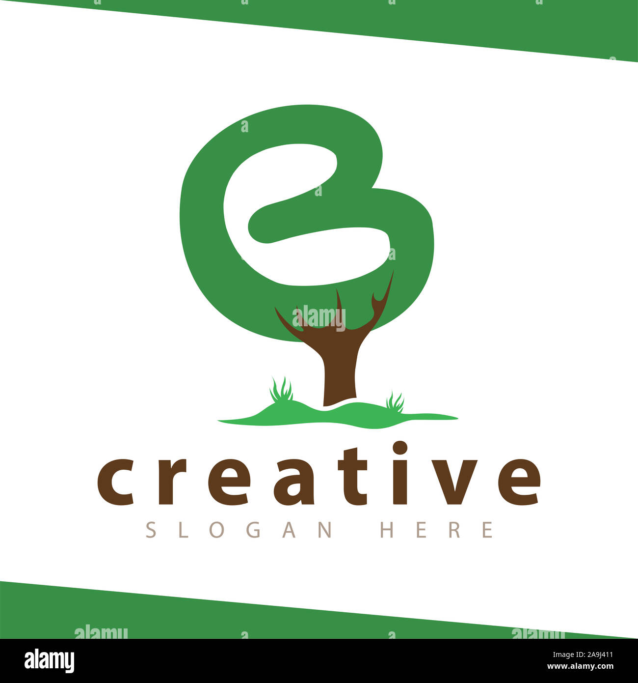 B Letter tree green logo vector template Stock Photo - Alamy