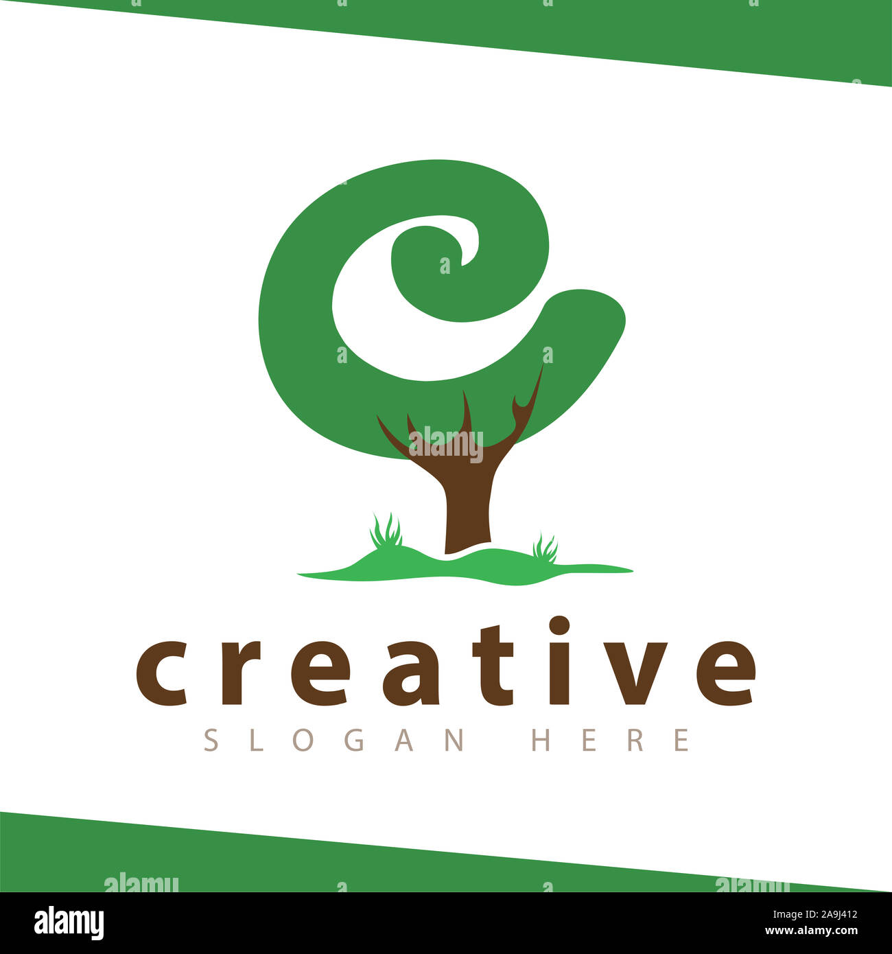 C Letter tree green logo vector template Stock Photo - Alamy