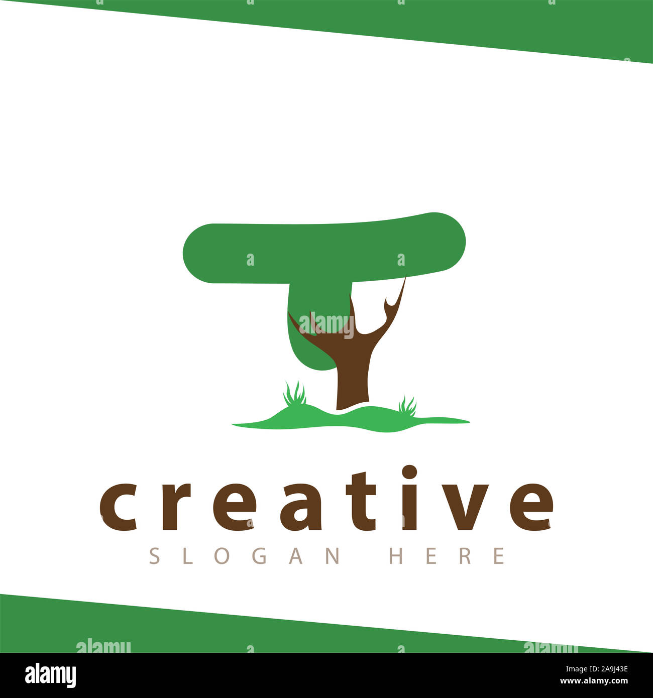 T Letter tree green logo vector template Stock Photo - Alamy