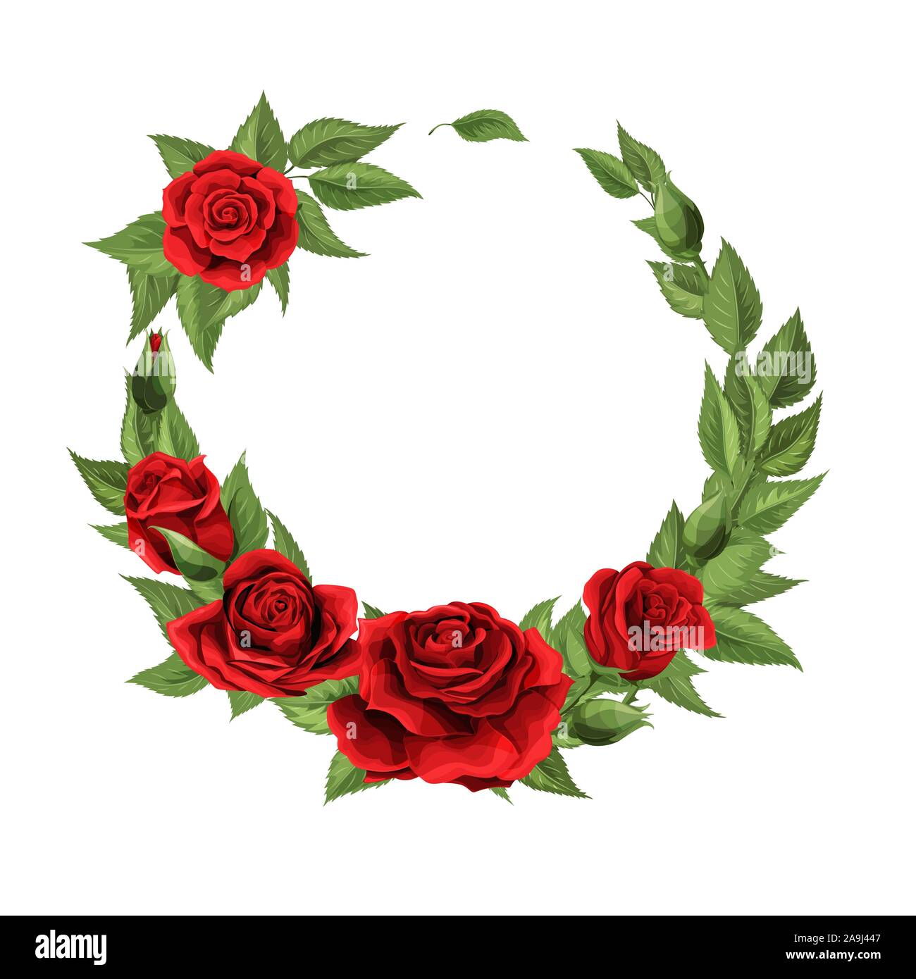 Valentines day postcard half wreath with red rose flowers bouquet Stock ...