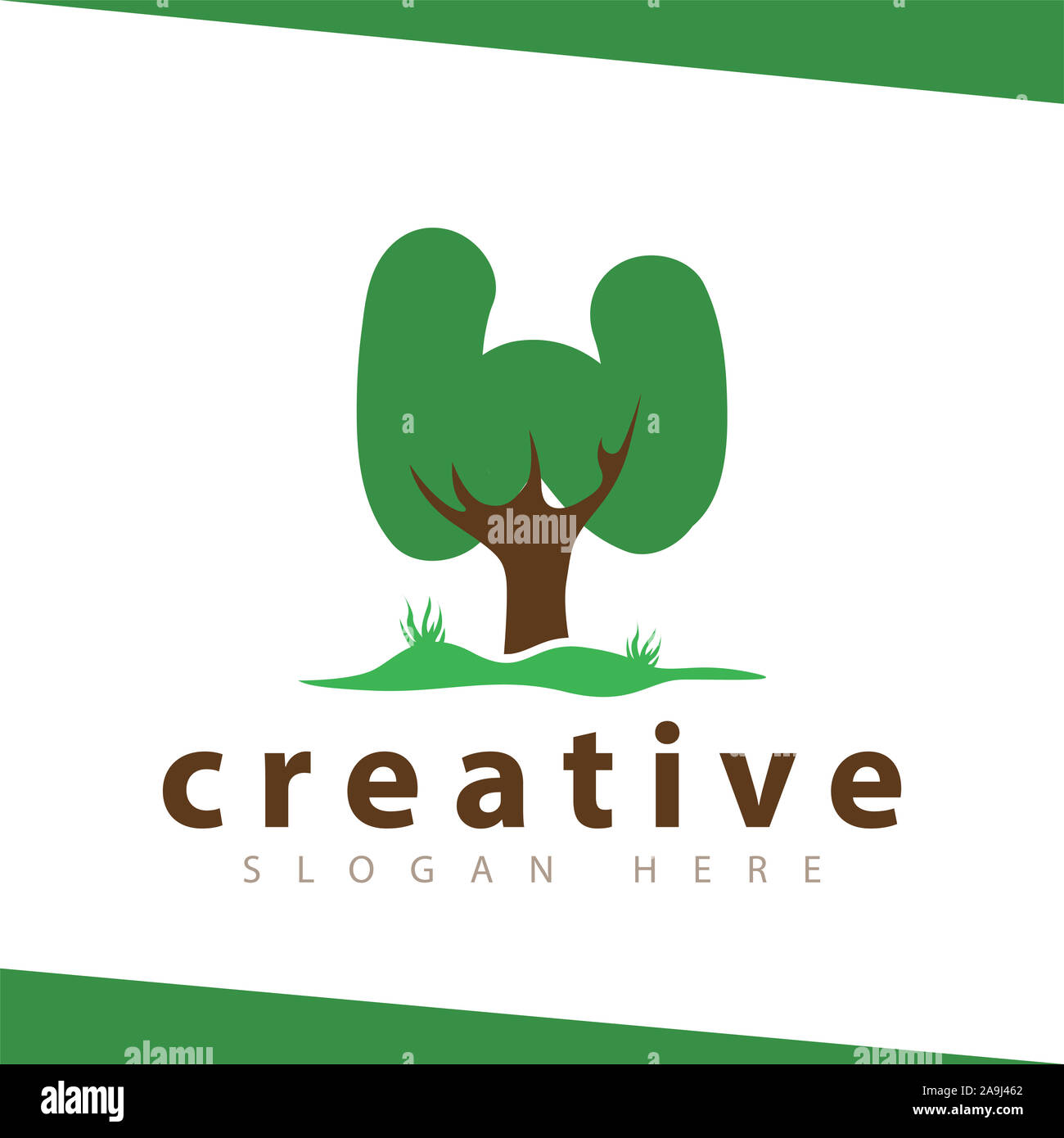 W Letter tree green logo vector template Stock Photo - Alamy