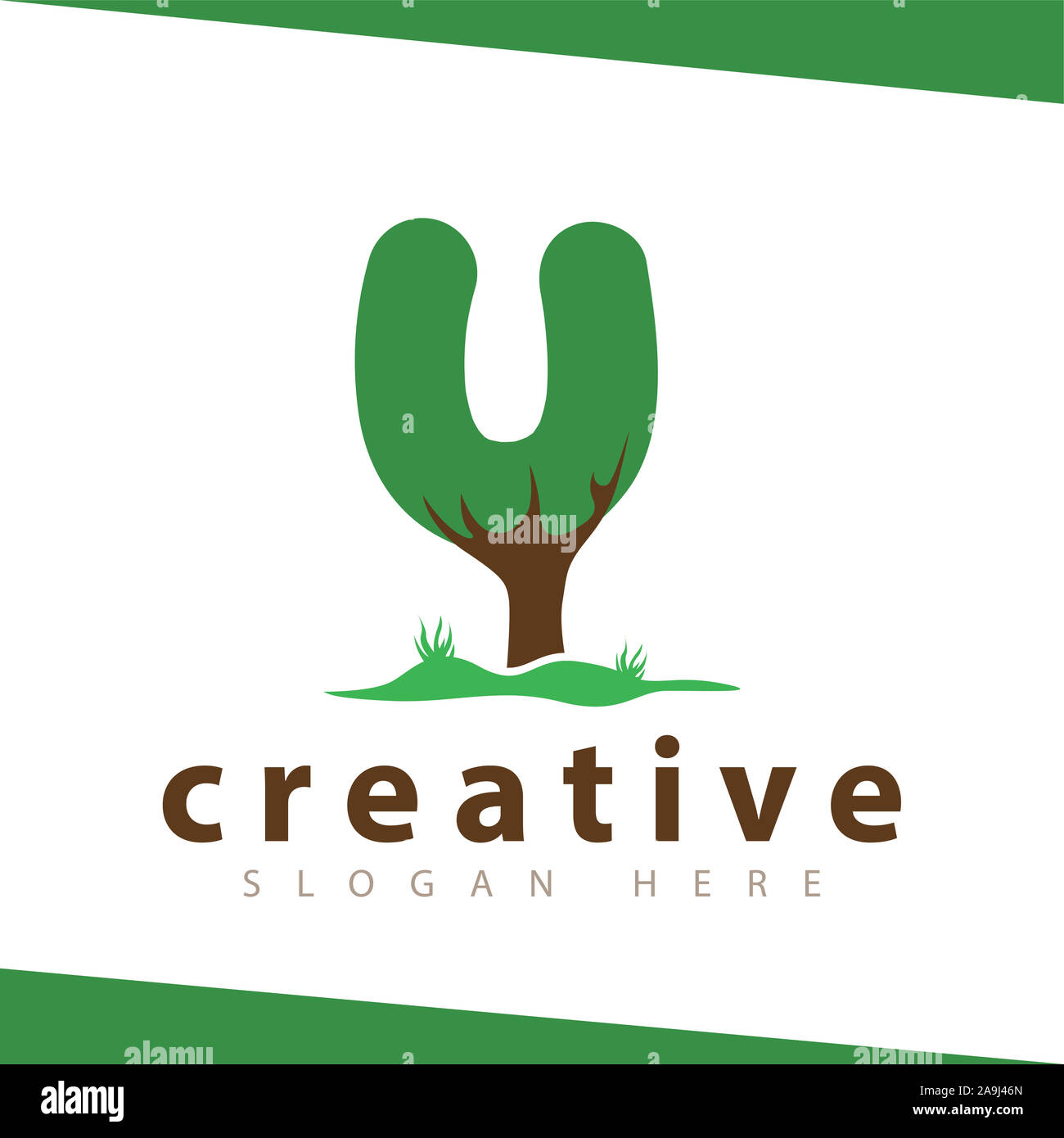 U Letter tree green logo vector template Stock Photo - Alamy