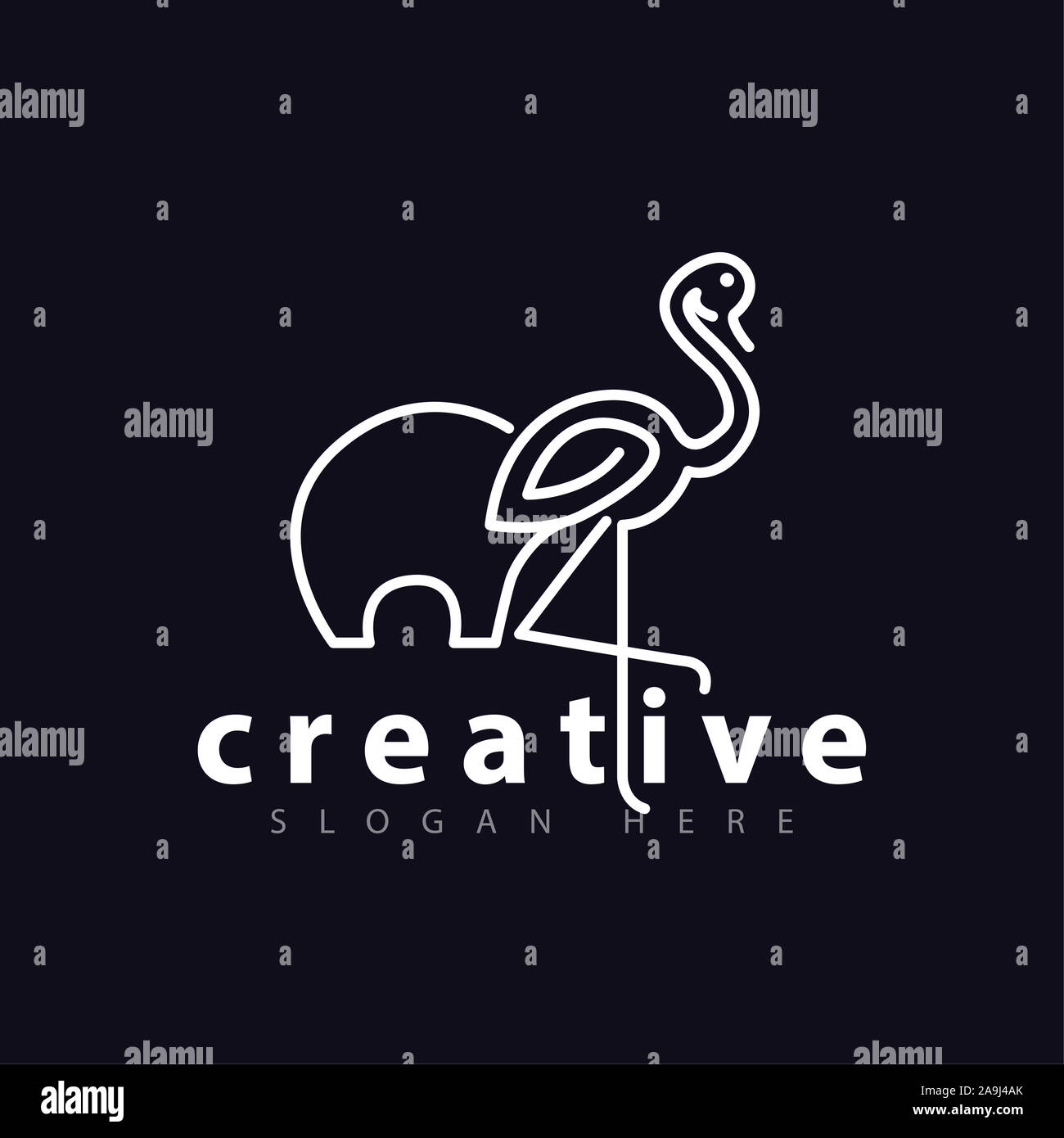 Flamingo and elephant Line Art Logo Icon Vector template Stock Photo ...