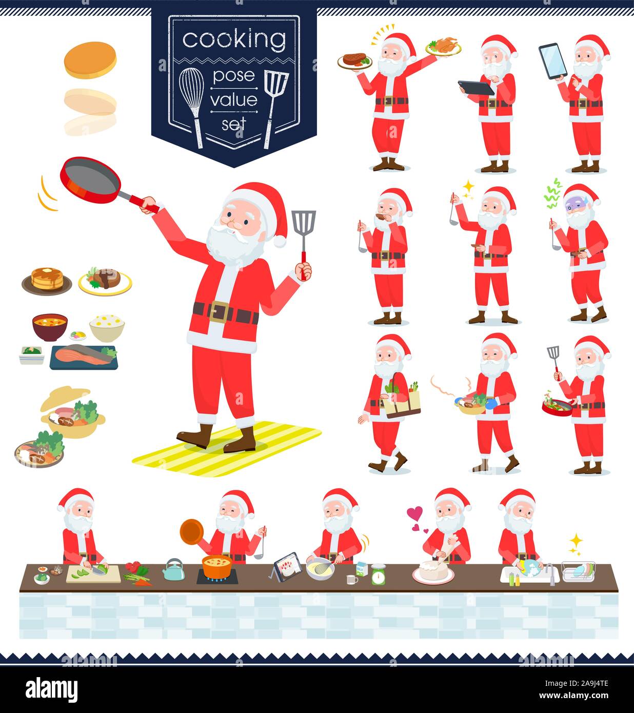 A set of Santa Claus about cooking.There are actions that are cooking ...