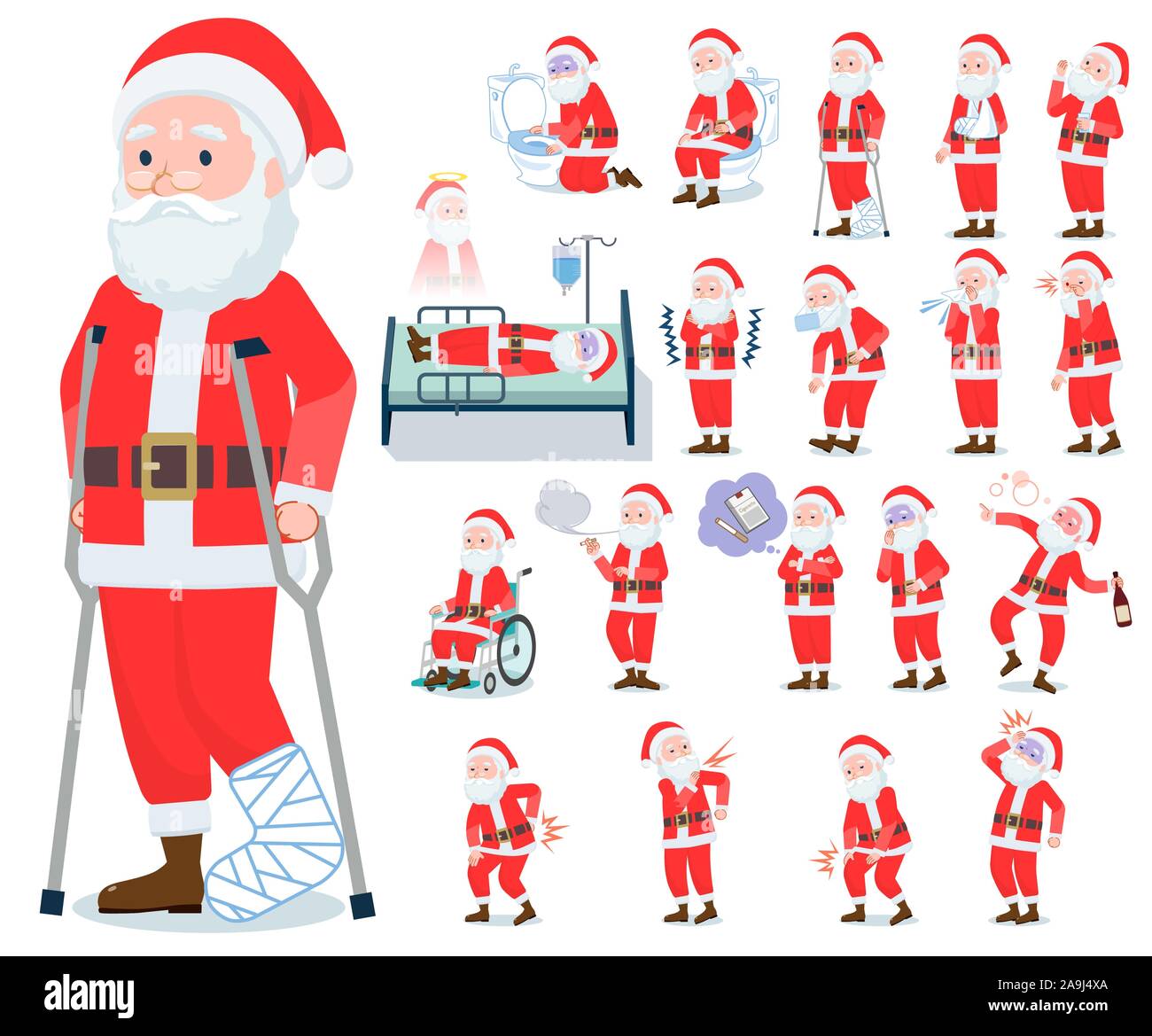 A set of Santa Claus with injury and illness.There are actions that ...