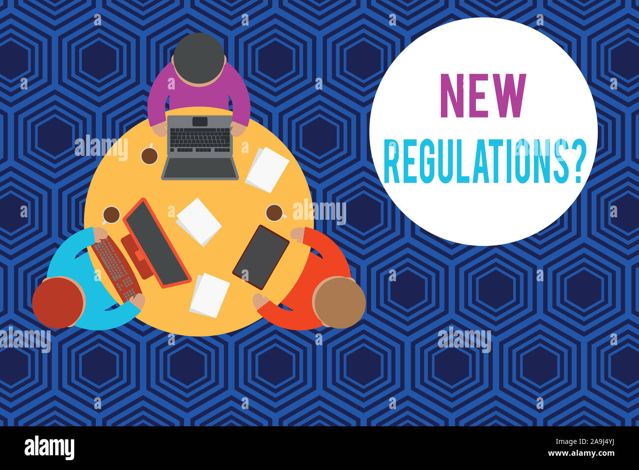 Writing note showing New Regulations Question. Business concept for ...