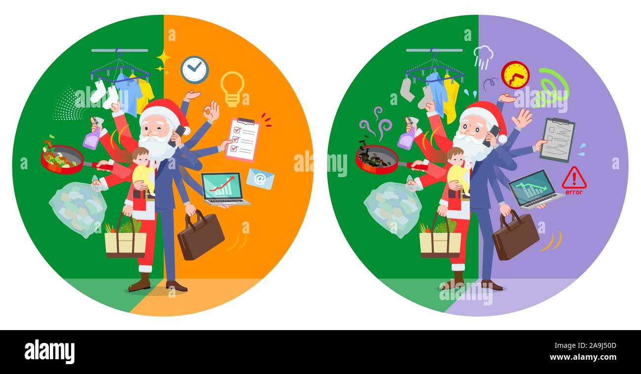 A set of Santa Claus who perform multitasking in offices and private ...