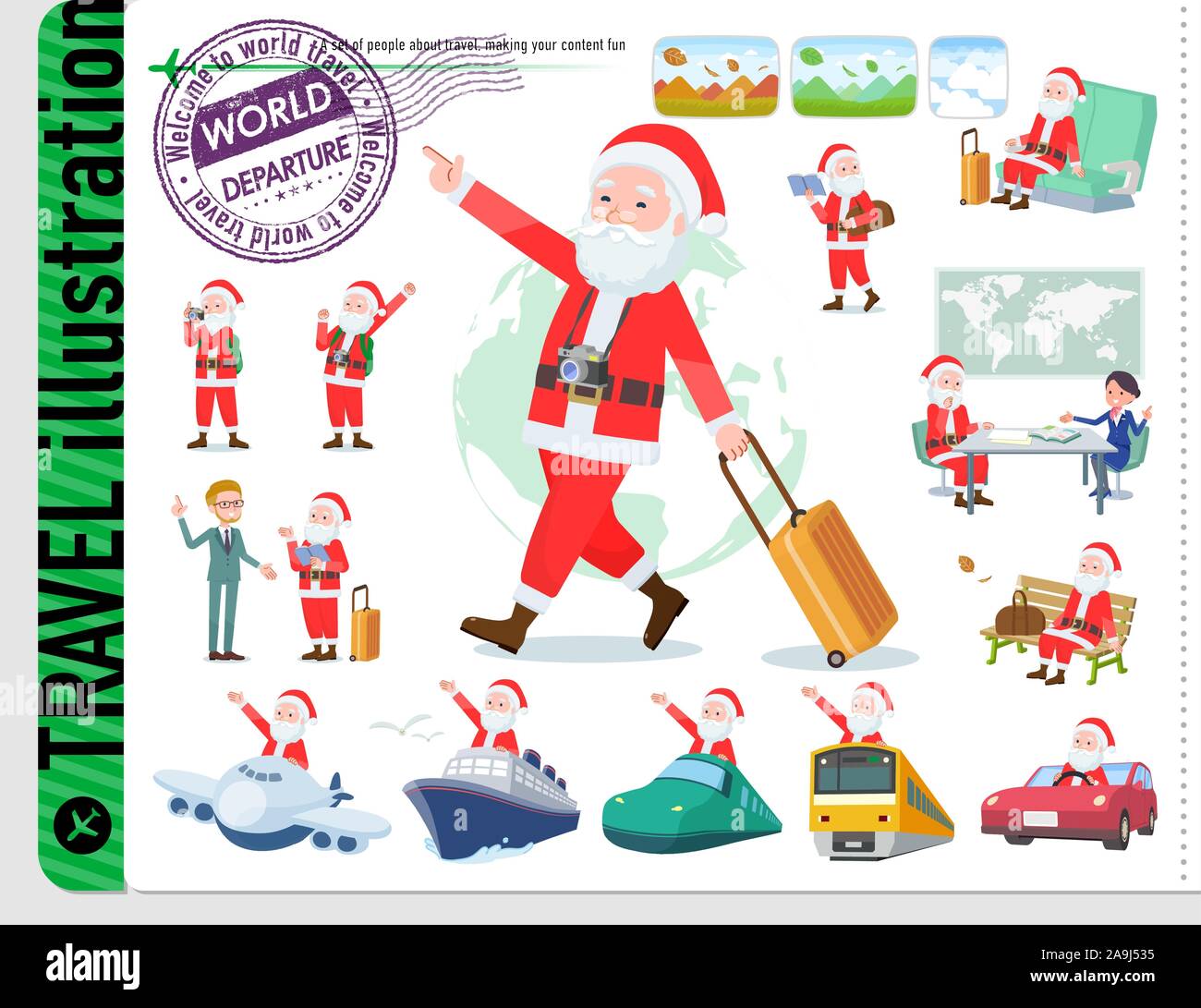 A set of Santa Claus on travel.There are also vehicles such as boats ...