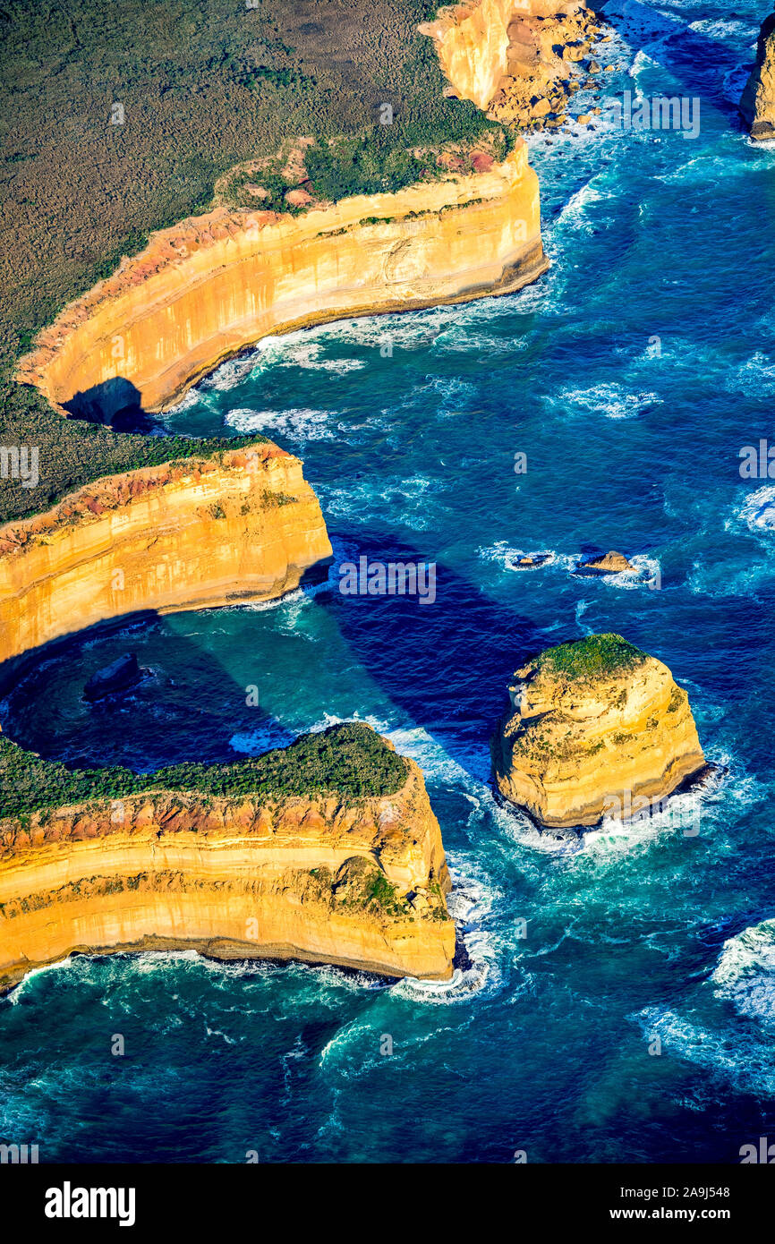 An aerial view of one of the rock stacks of the Twelve Apostles within ...