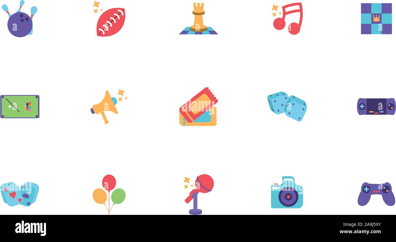 set of icons of entertainment on white background vector illustration ...