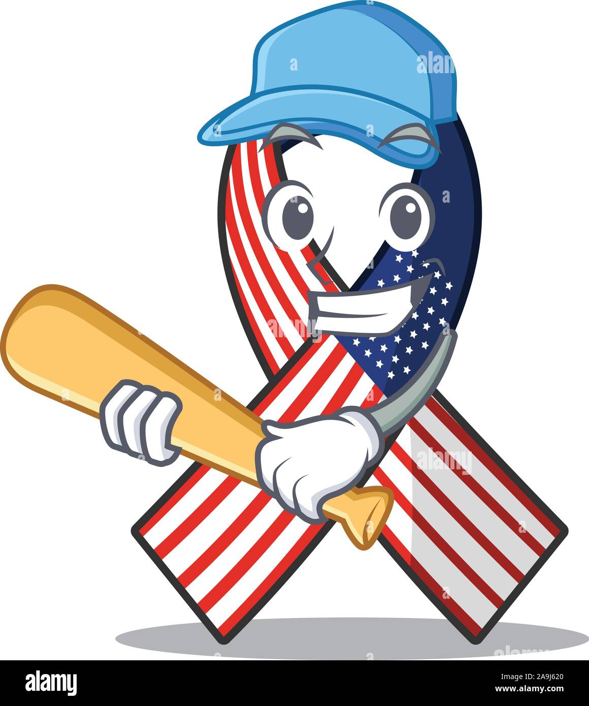 Cartoon usa ribbon with the playing baseball character Stock Vector ...