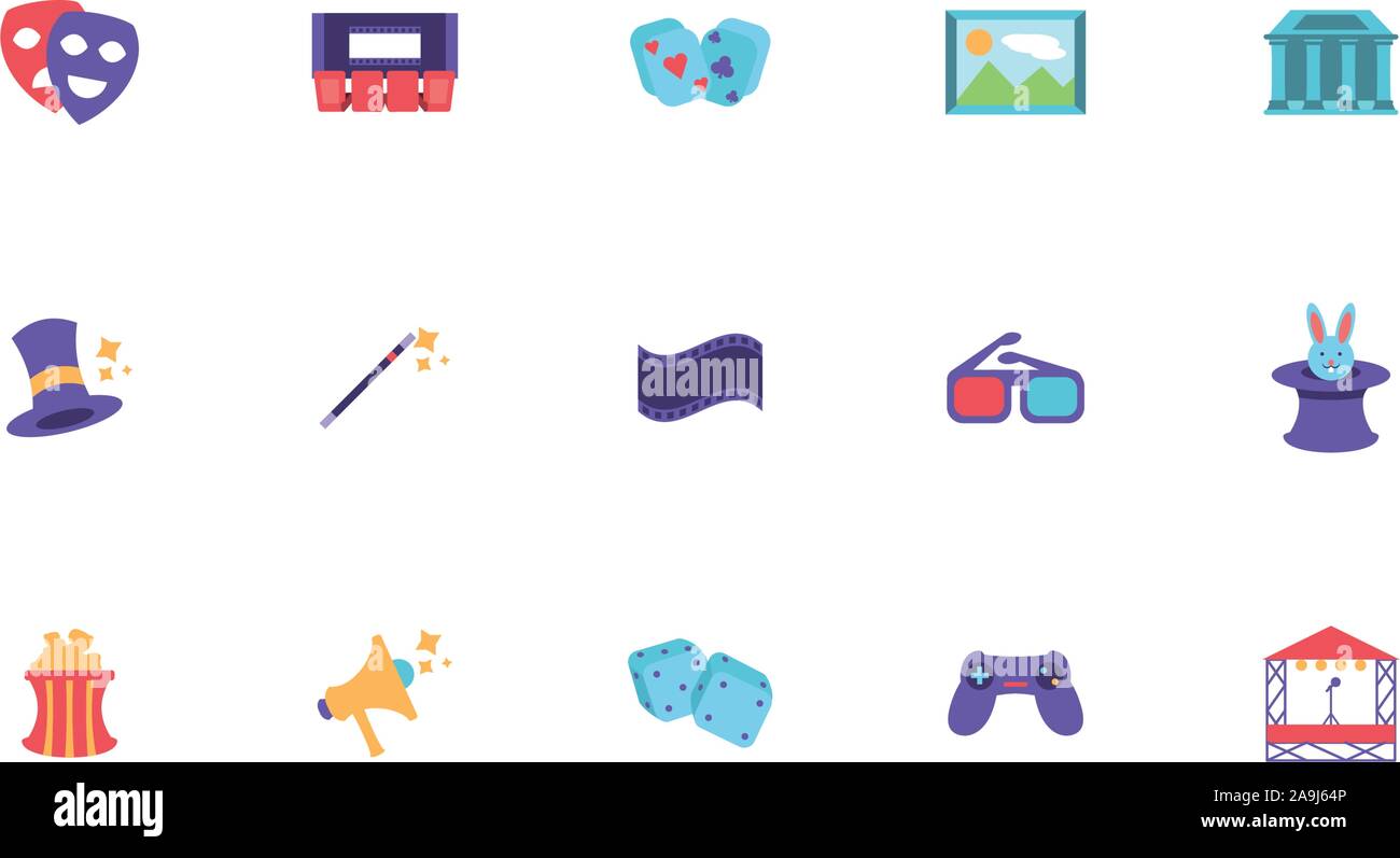 set of icons of entertainment on white background vector illustration ...