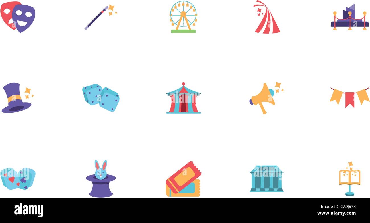 set of icons of entertainment on white background vector illustration ...