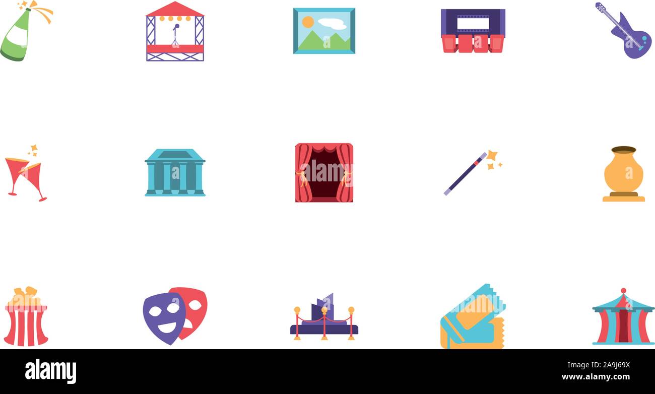 set of icons of entertainment on white background vector illustration ...