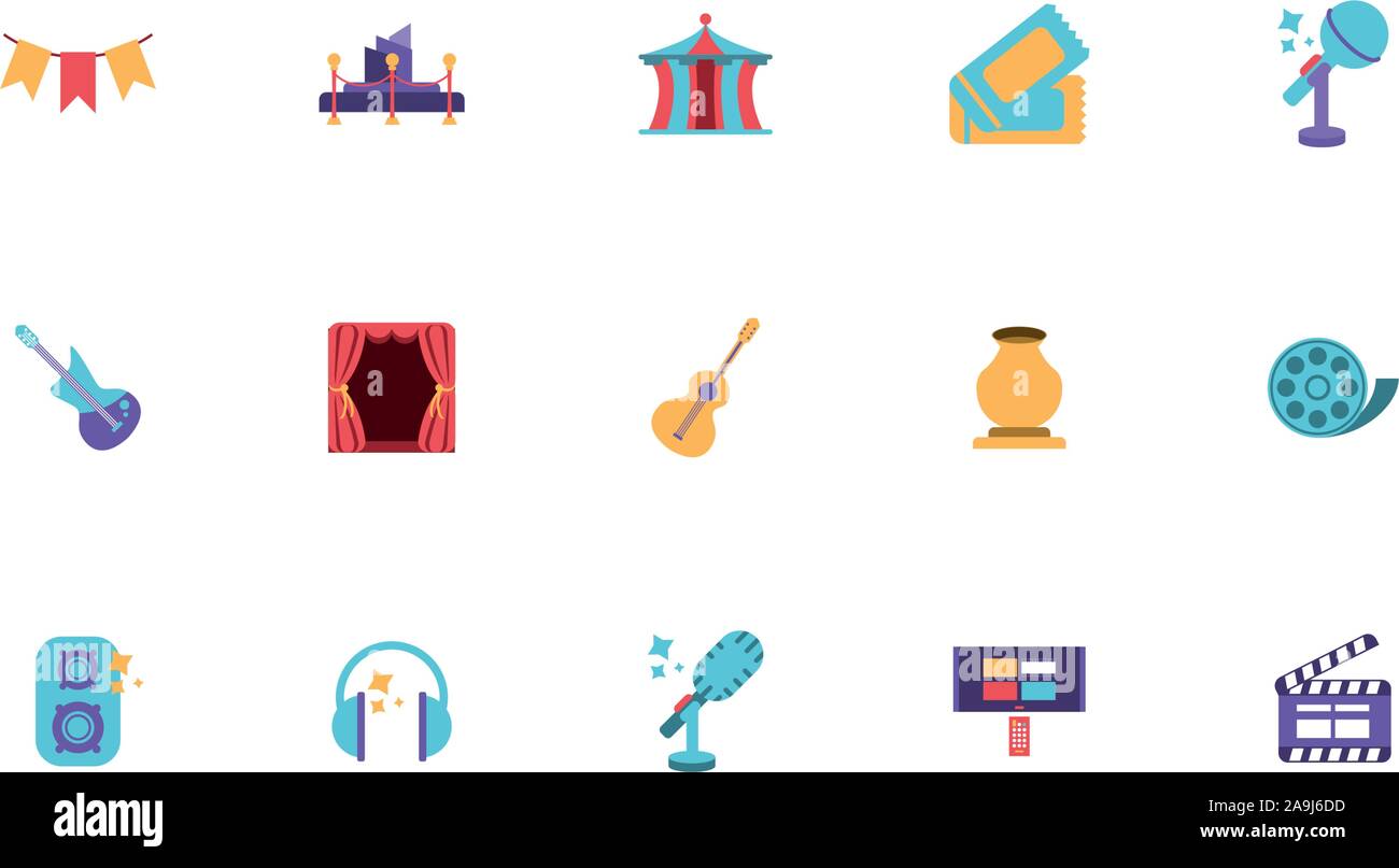 set of icons of entertainment on white background vector illustration ...